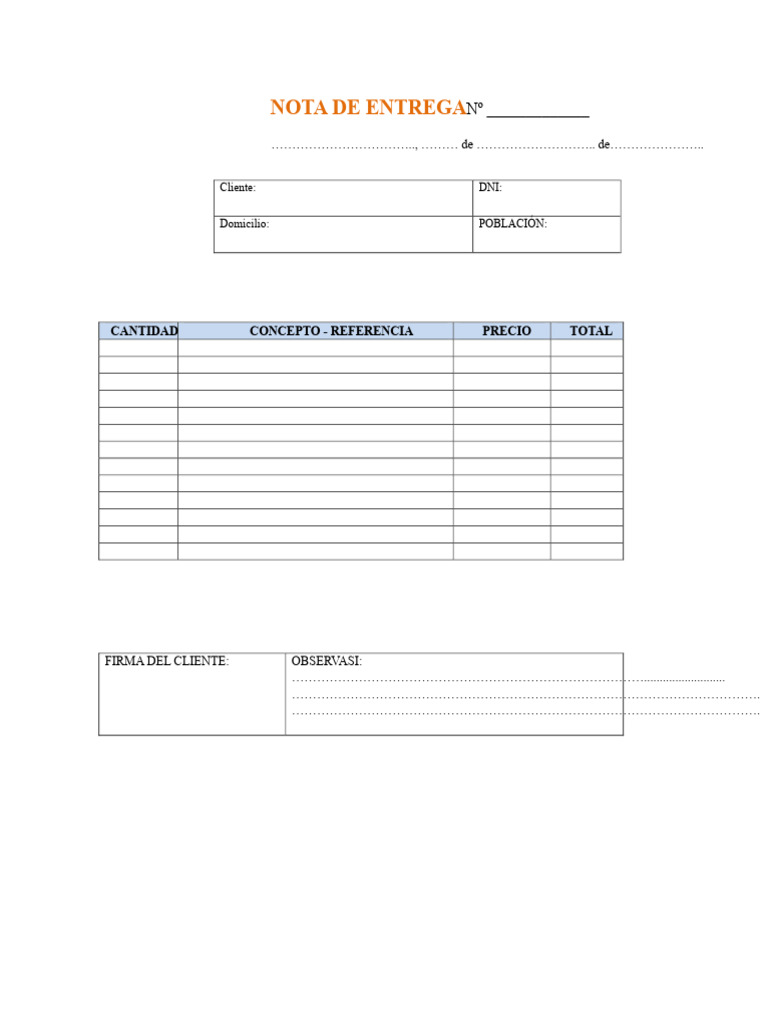 Nota de Entrega para Cliente | PDF