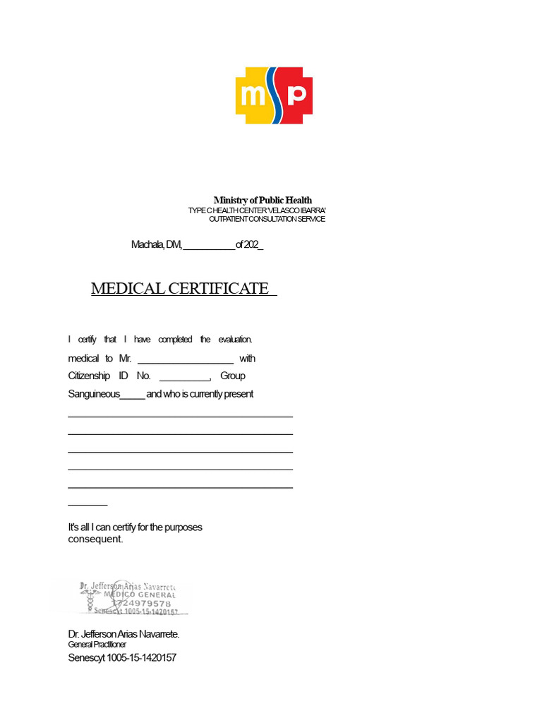 Medical Certificate To Fill Out | PDF