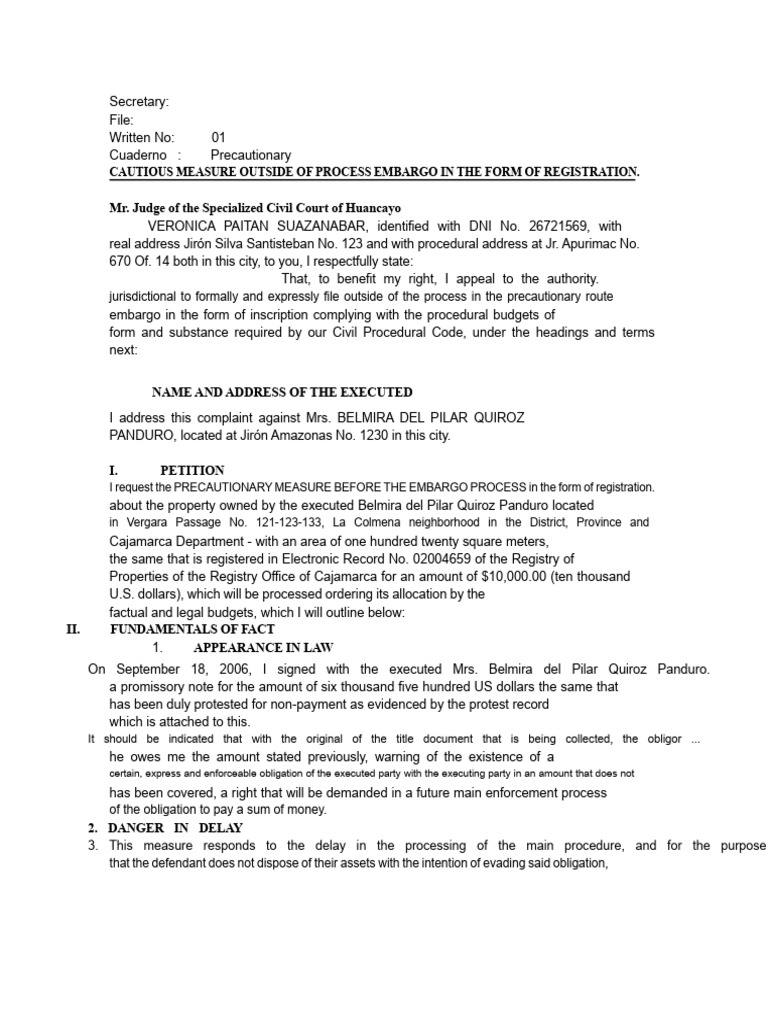 Precautionary Measure Request for Embargo | PDF | Common Law | Justice