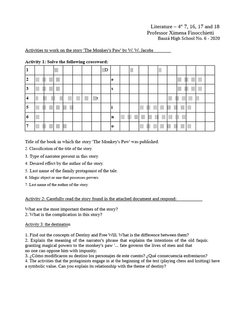 Monkey's Paw Activities | PDF