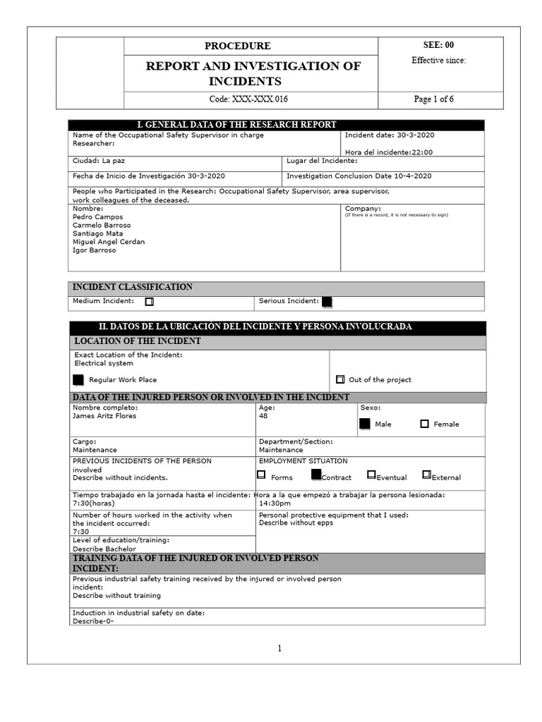 Incident Report: Electrical Fatality | PDF | Thorax | Human Leg