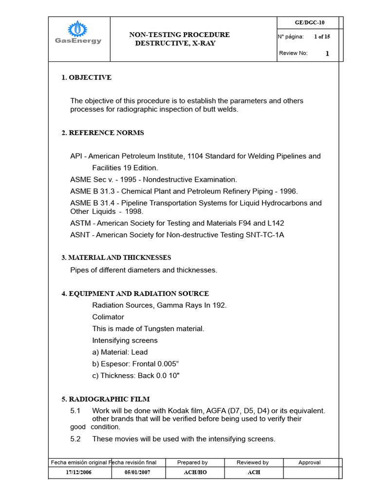Non-destructive testing procedure Radiography | PDF | Nondestructive ...