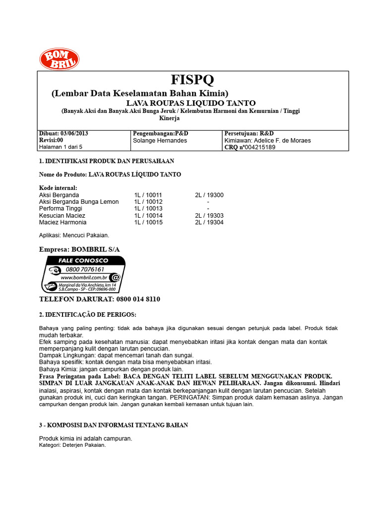 FISPQ LAVA ROUPAS LIQUIDO TANTO | PDF