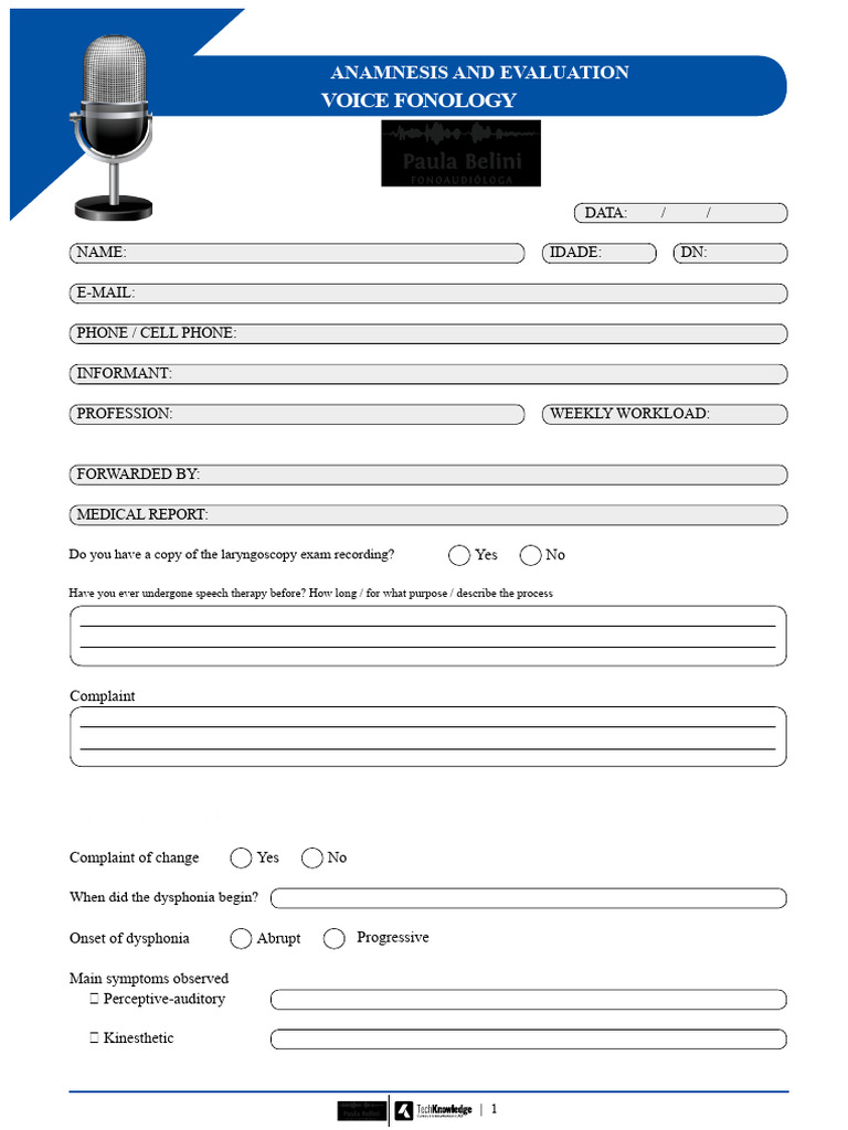 TK Anamnesis and Speech Therapy Evaluation of The Voice 1 | PDF ...