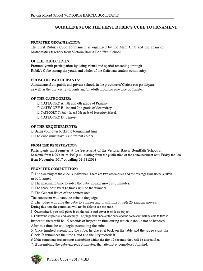 Rules for the First Rubik's Cube Tournament | PDF