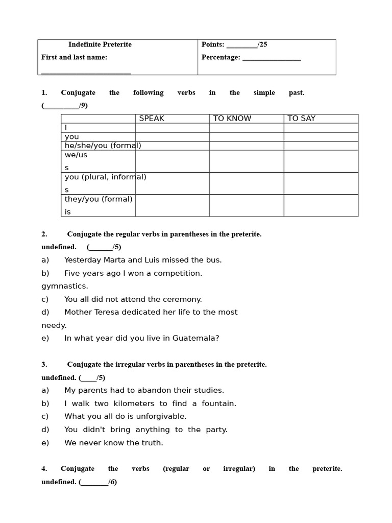 Indefinite Past - MINI TEST | PDF