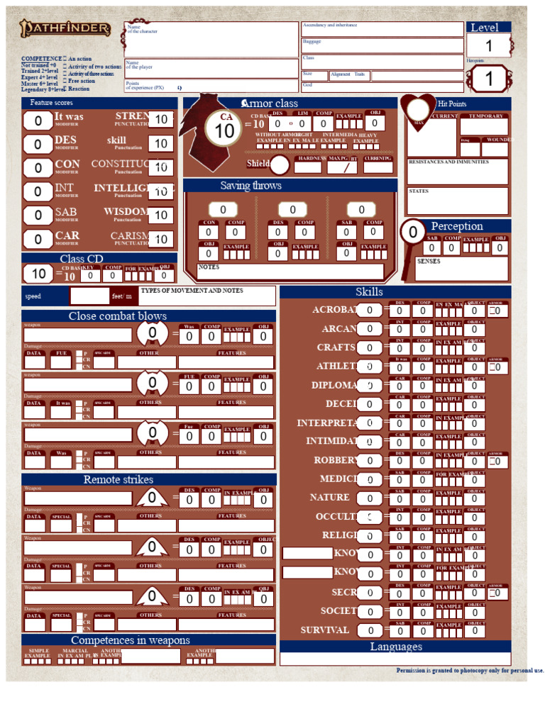 Pathfinder 2e character sheet fillable in Spanish | PDF | Role Playing Games | Gaming