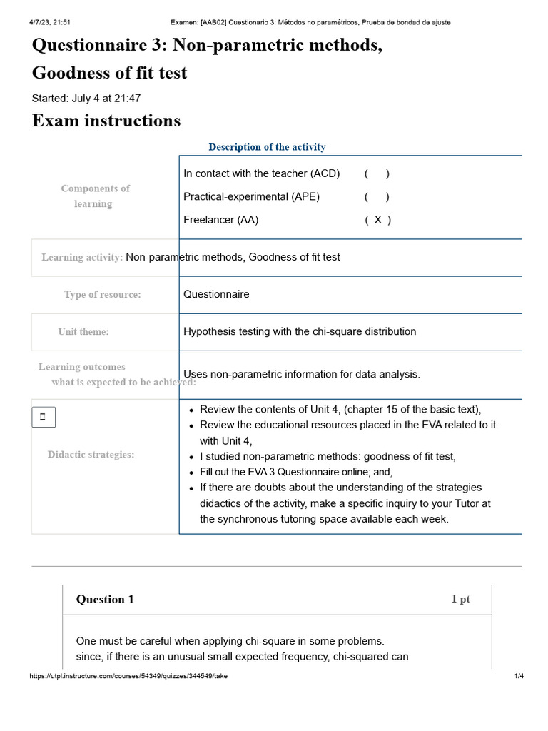 Exam (AAB02) Questionnaire 3: Non-Parametric Methods, Goodness of Fit ...
