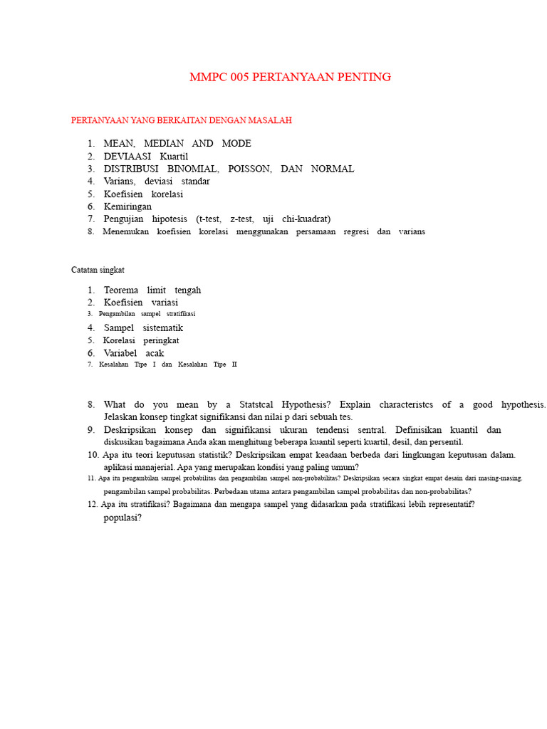 MMPC 005 PERTANYAAN PENTING | PDF