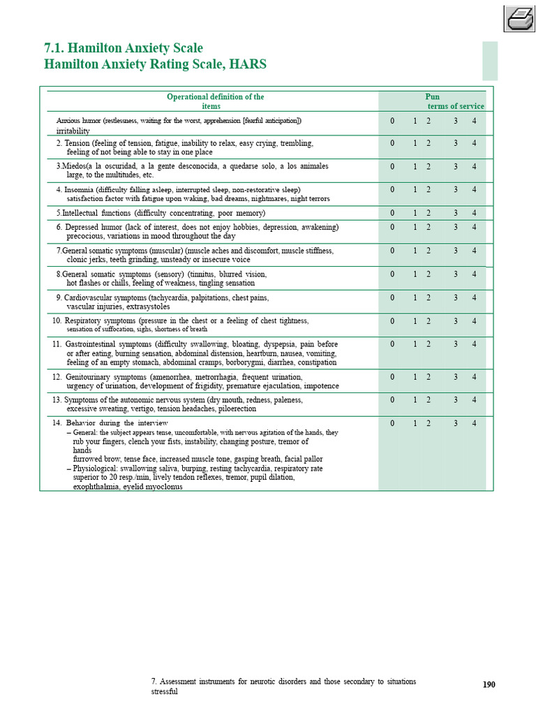 7.1. Hamilton Anxiety Scale - HARS | PDF | Anxiety | Diseases And Disorders