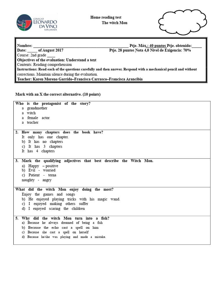 2nd Grade Reading Comprehension Test | PDF