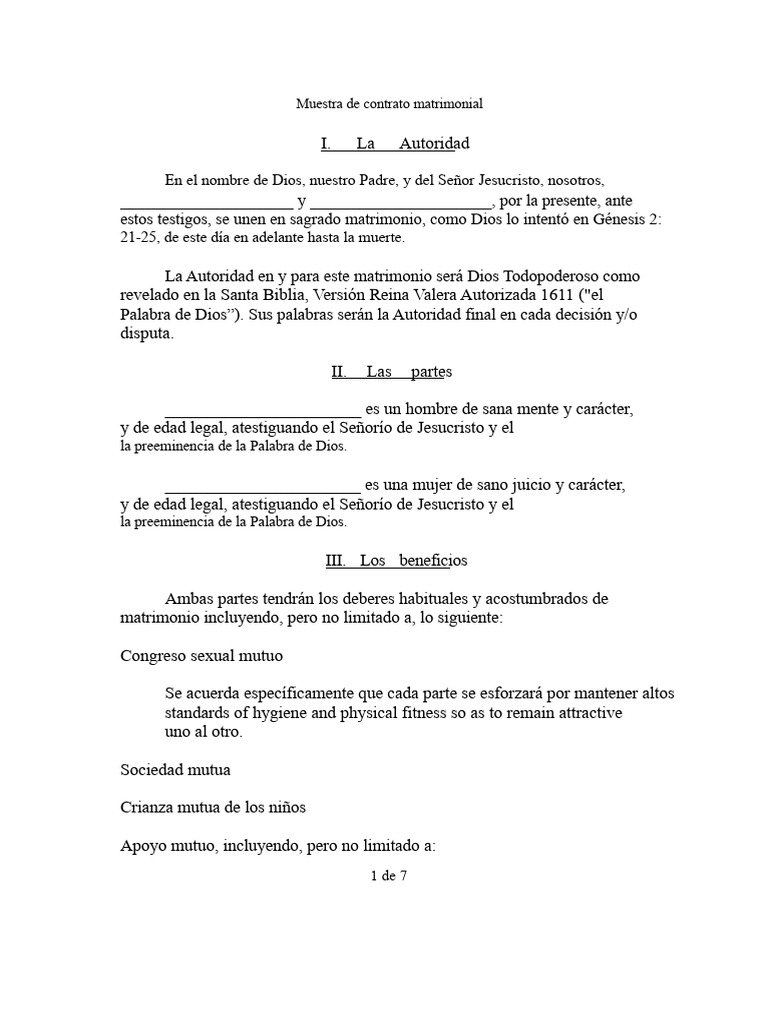 Contrato Matrimonial de Muestra | PDF | Matrimonio | Divorcio
