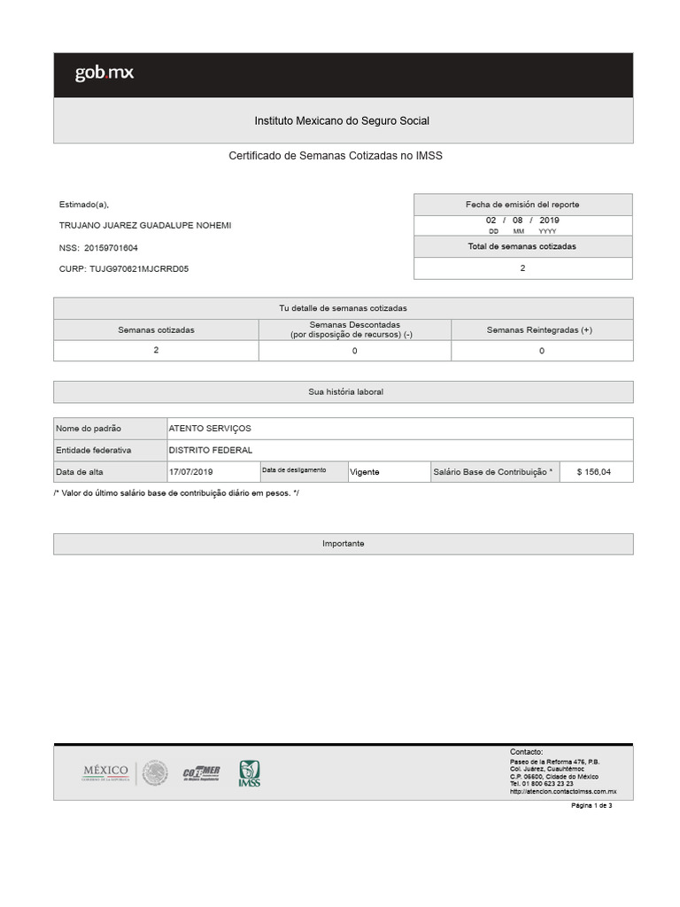 Formato de Semanas Cotizadas | PDF | México | Cidade do México