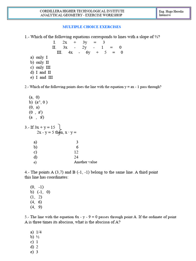 The Multiple Choice Line | PDF | Line (Geometry) | Cartesian Coordinate ...