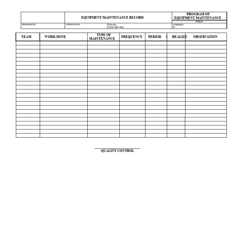 Equipment Maintenance Record Template | PDF