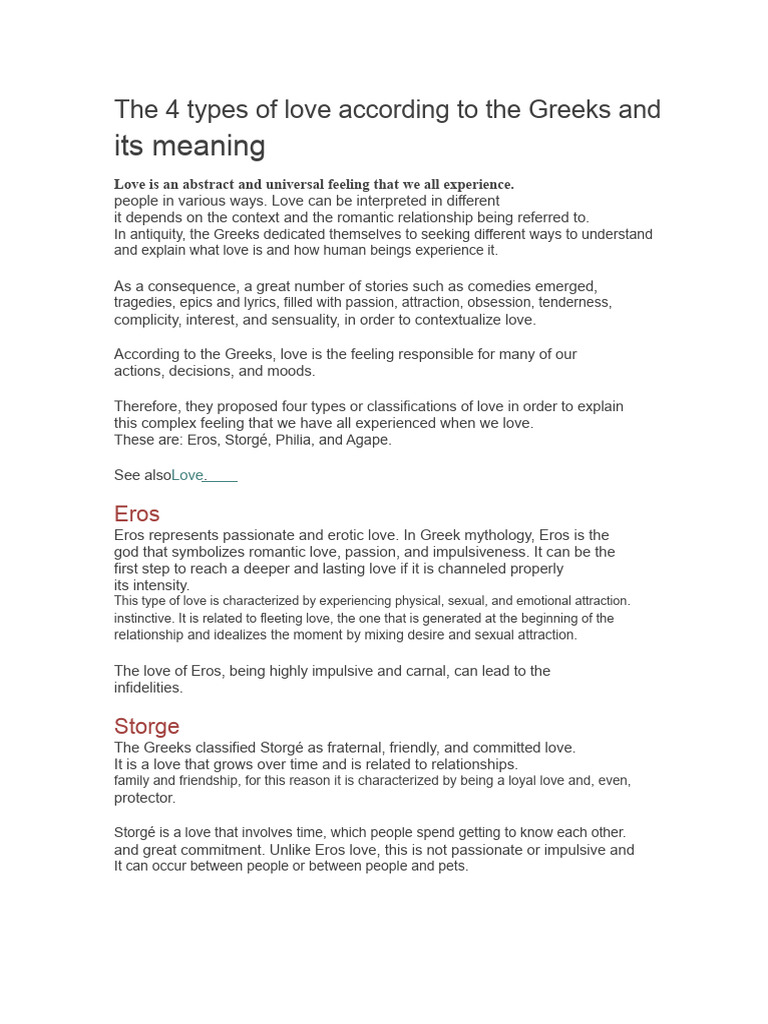 Four Types of Greek Love Explained | PDF | Love | Romance (Love)