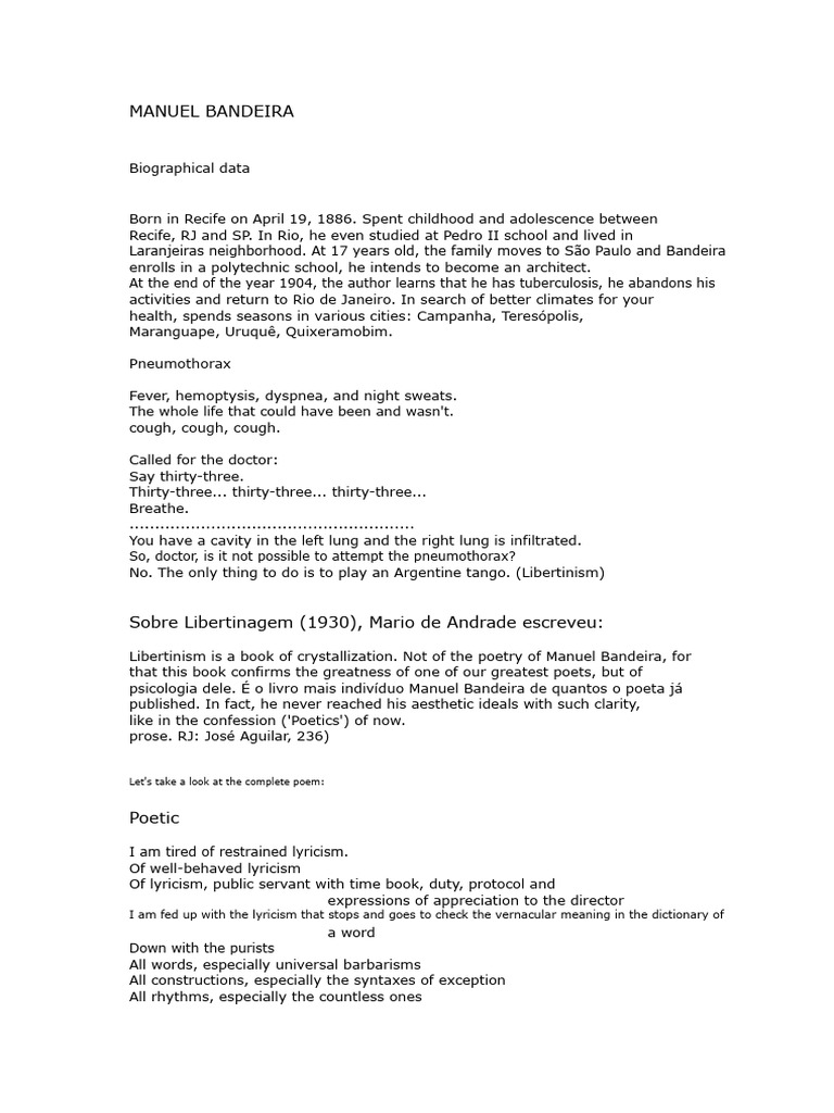 MANUEL BANDEIRA | PDF | Brazil | Poetry