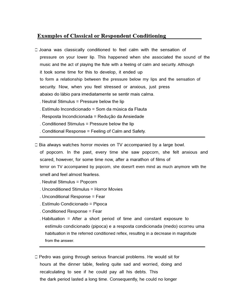 Examples of Classical or Respondent Conditioning | PDF | Classical ...