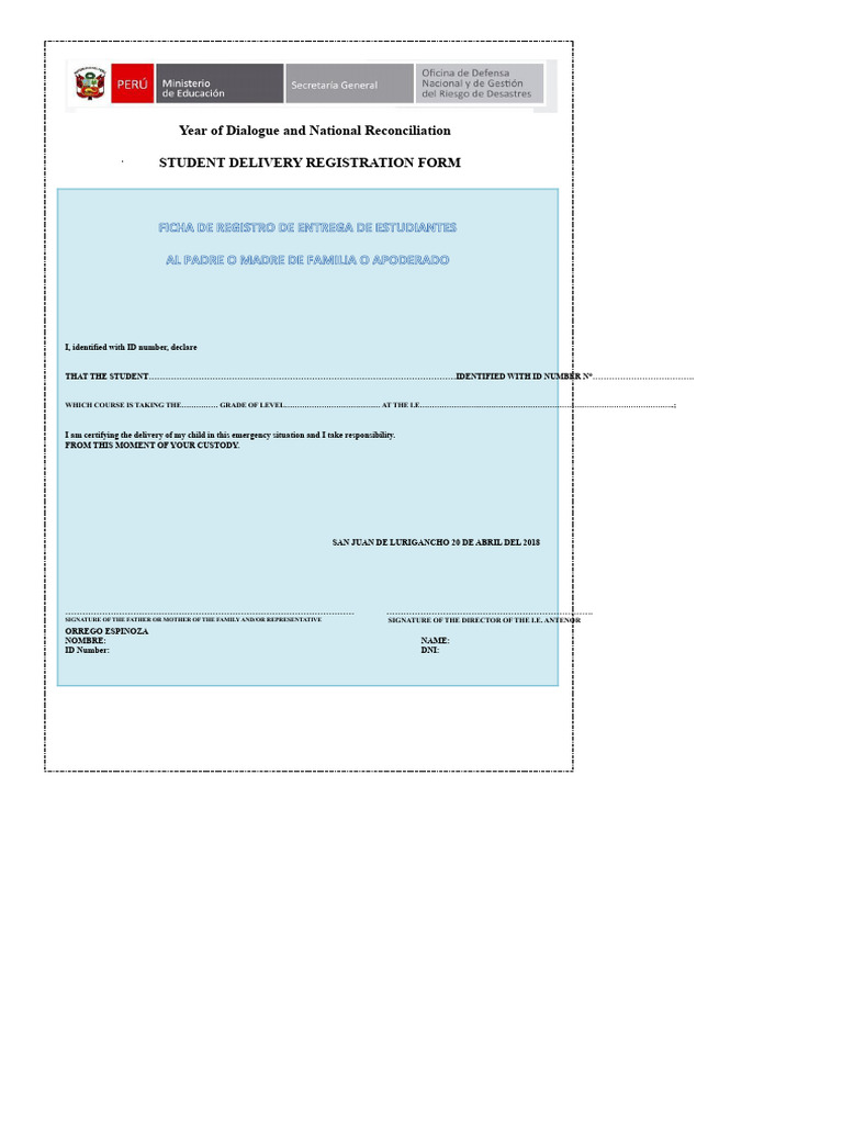 Student Delivery Registration Form | PDF | Social Institutions | Parenting