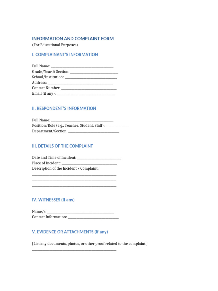 Educational Complaint Form Template | PDF