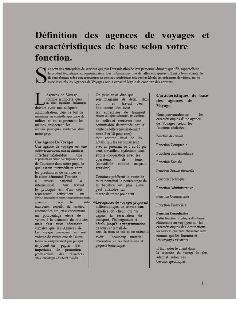 Définition des agences de voyages | PDF | Agence de voyage | Tourisme