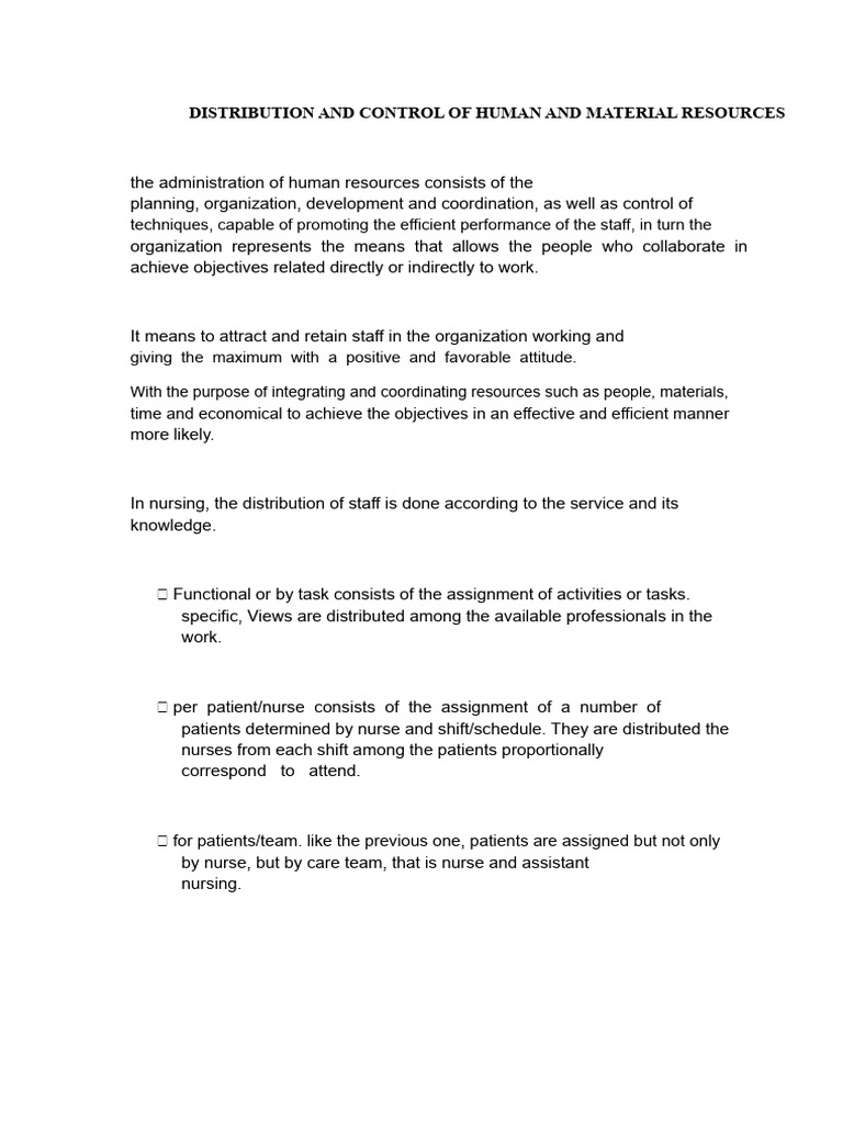 Distribution and Control of Human and Material Resources | PDF ...