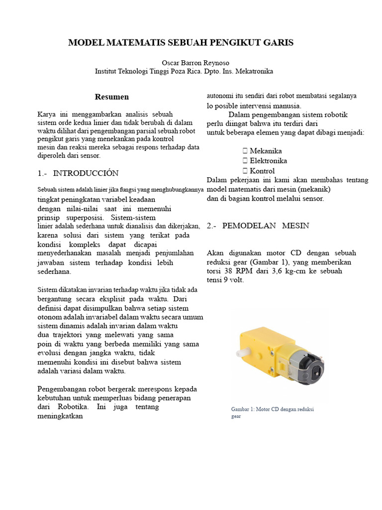 Model Matematika Dari Sebuah Pengikut Garis | PDF