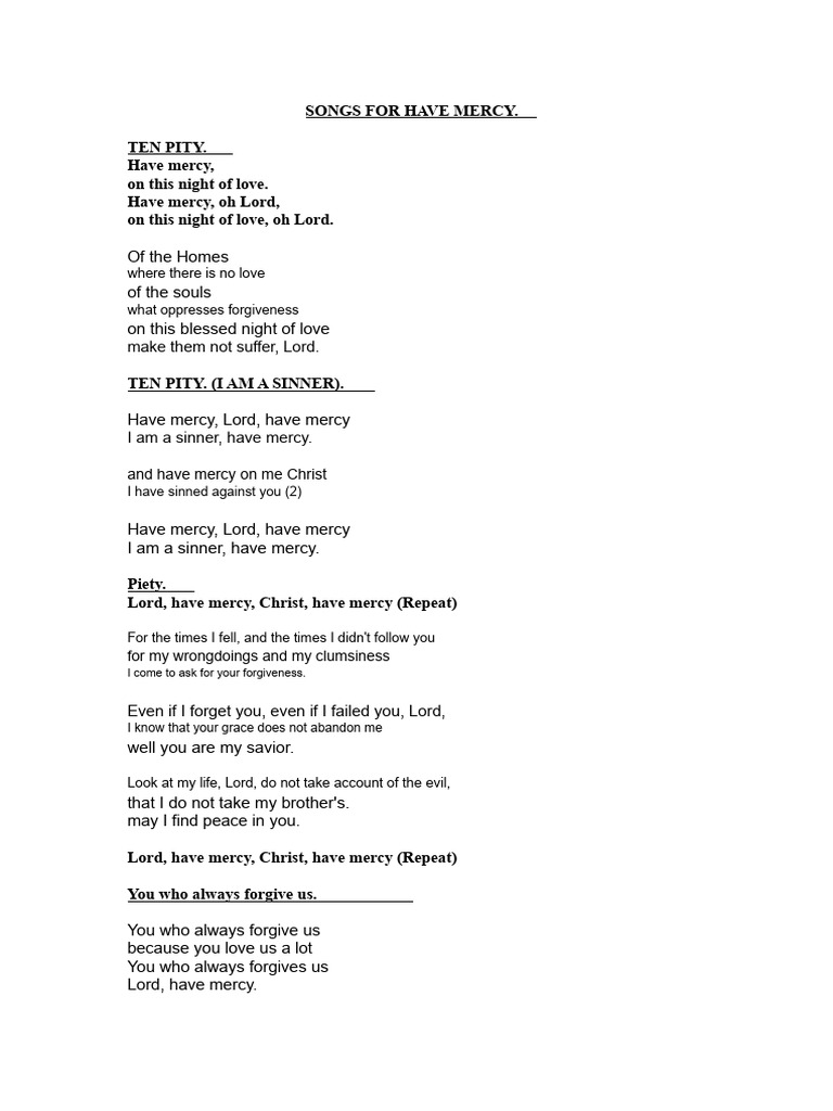 Songs For Have Mercy | PDF | Mercy | Forgiveness