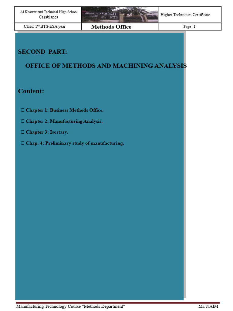 Methods Office 1 BTS ESA 2021 | PDF | Machining | Metalworking