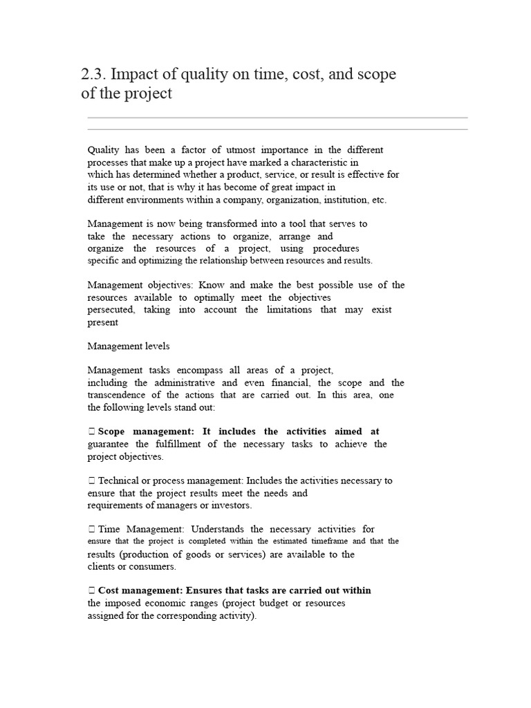 2.3 Impact of Quality On Time, Cost, and Scope of The Project | PDF ...