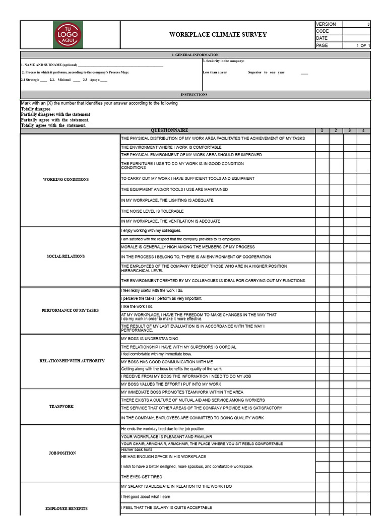 Work Environment Survey Format | PDF | Motivation | Motivational