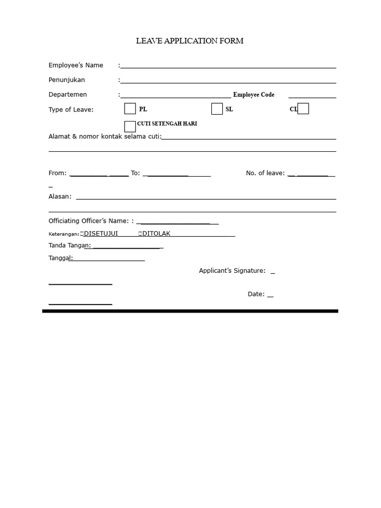 Leave Application Form Template | PDF