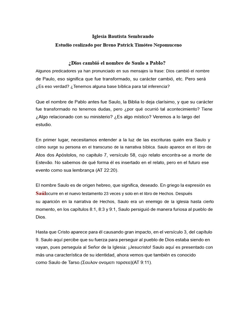 Saulo y Pablo: Un Cambio de Identidad | PDF | Pablo el apóstol | Biblia