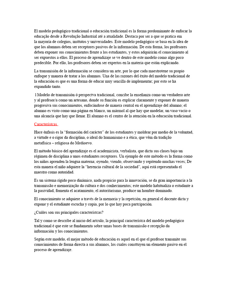 modelo tradicional | PDF | Aprendizaje | Maestros