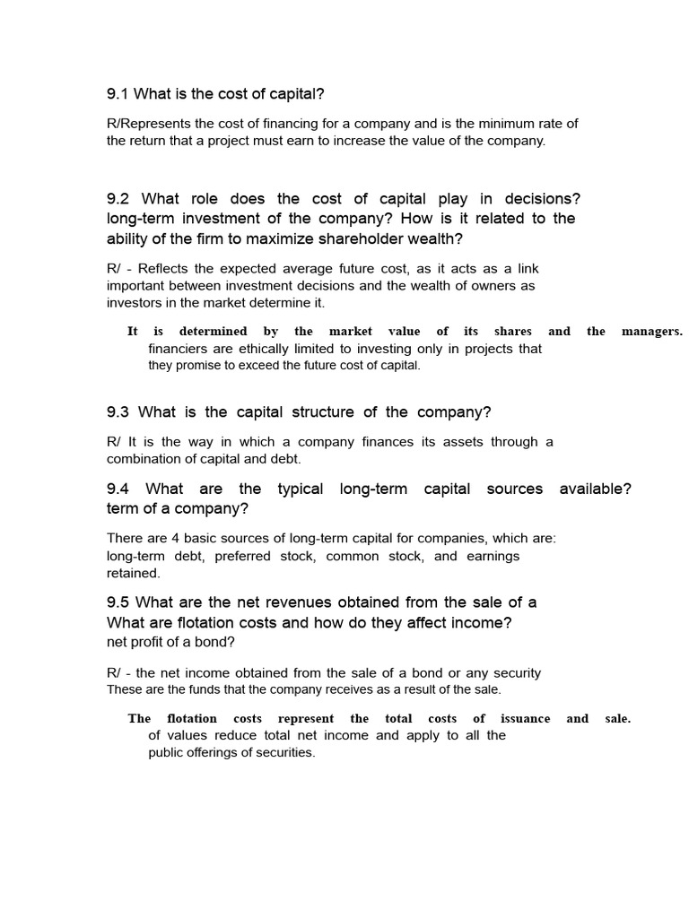 questions chapter 9. | PDF | Cost Of Capital | Valuation (Finance)