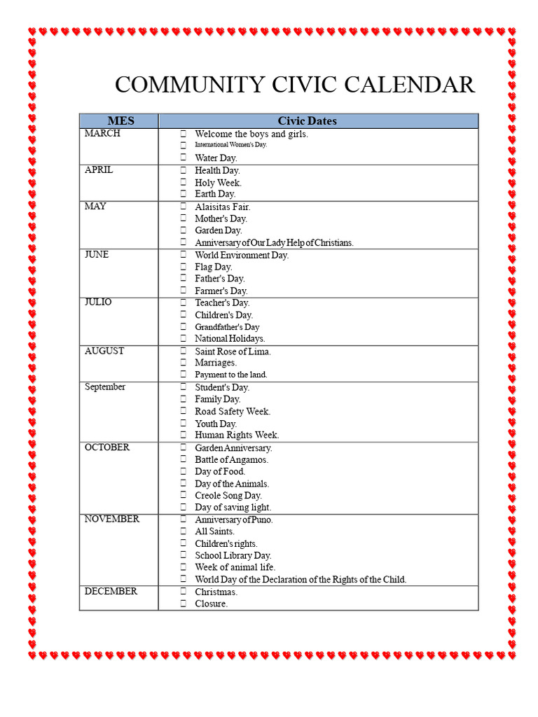 Community Civic Calendar Events 2023 | PDF