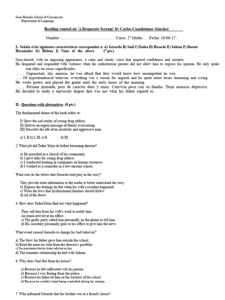 Test A Desperate Scream (ABSENT) | PDF