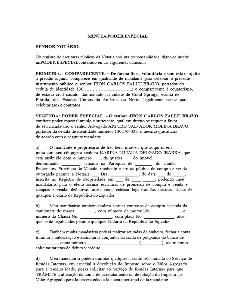 Minuta de Poder Especial Notarial | PDF | Divórcio | Conta de transação