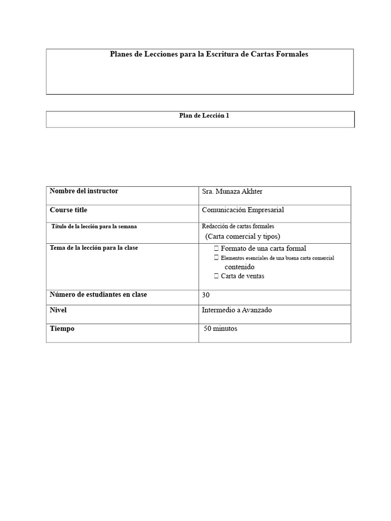 Plan de Lección para Escritura de Cartas de Negocios | PDF ...
