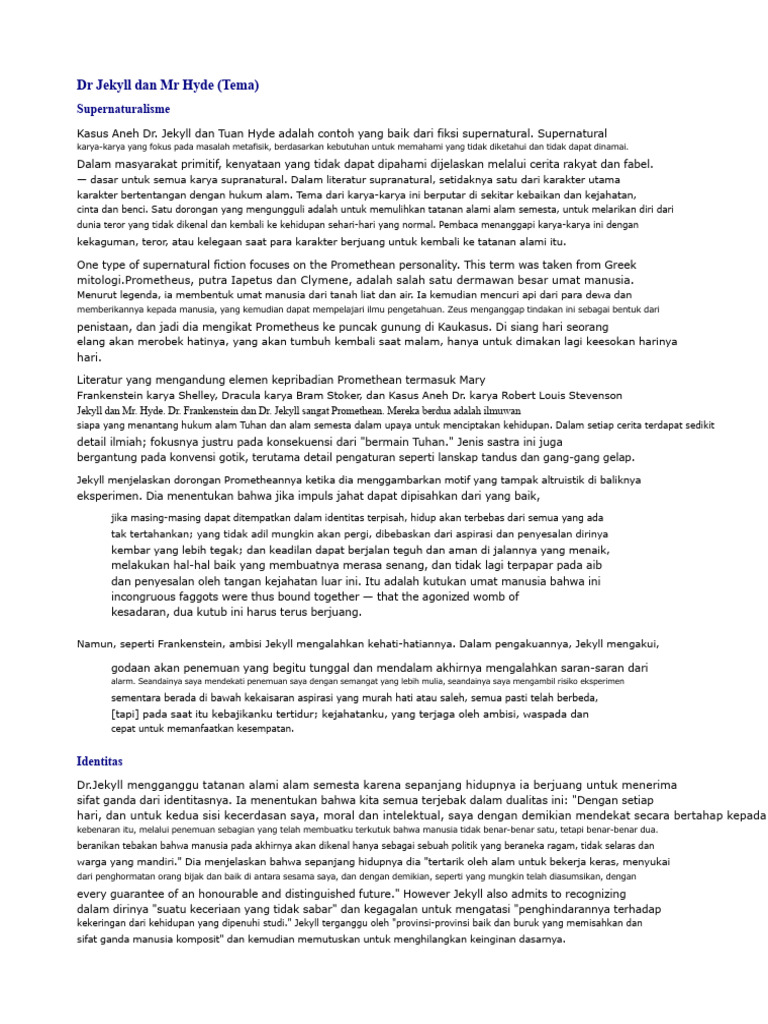 DR Jekyll Dan MR Hyde (Tema) | PDF