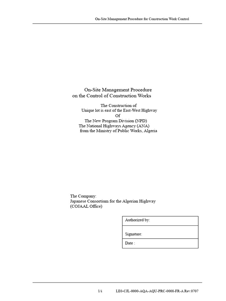 On-Site Construction Work Control Procedure | PDF | Specification ...