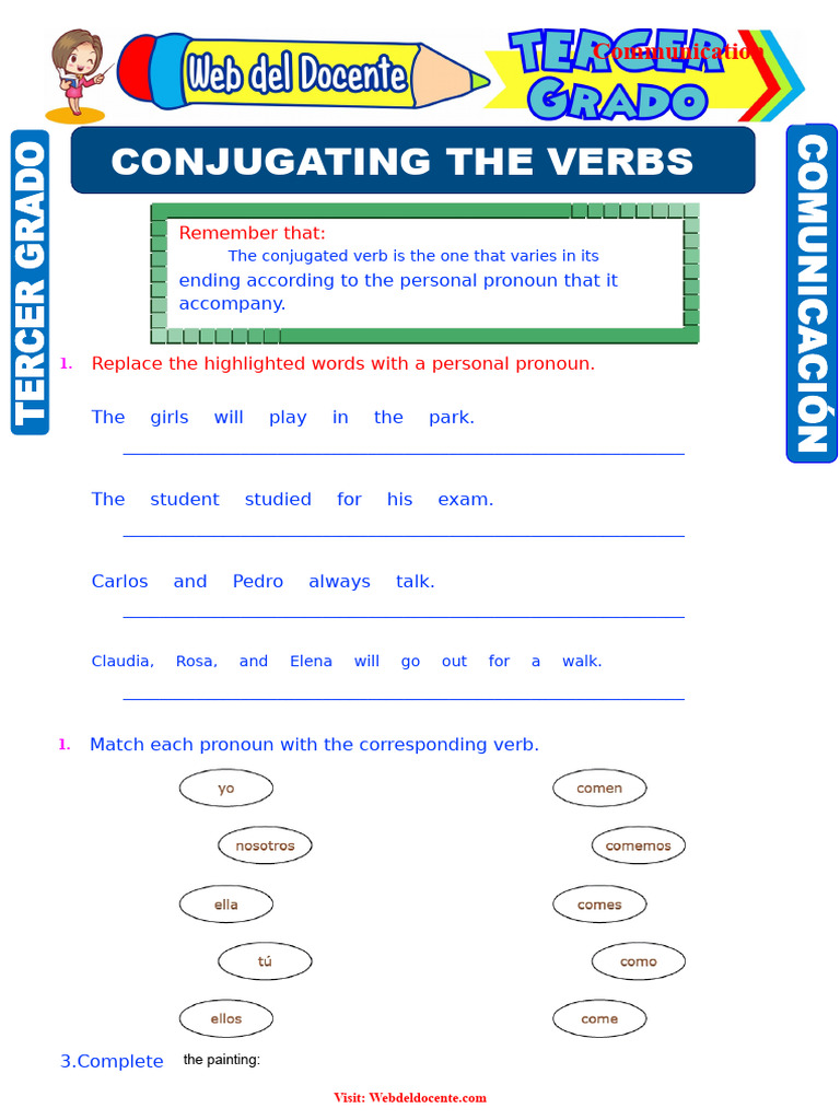 Conjugations of The Verb For Third Grade of Primary School | PDF ...