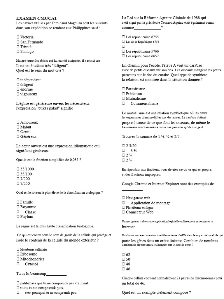Questions de culture générale et de mathématiques | PDF | Cellule ...