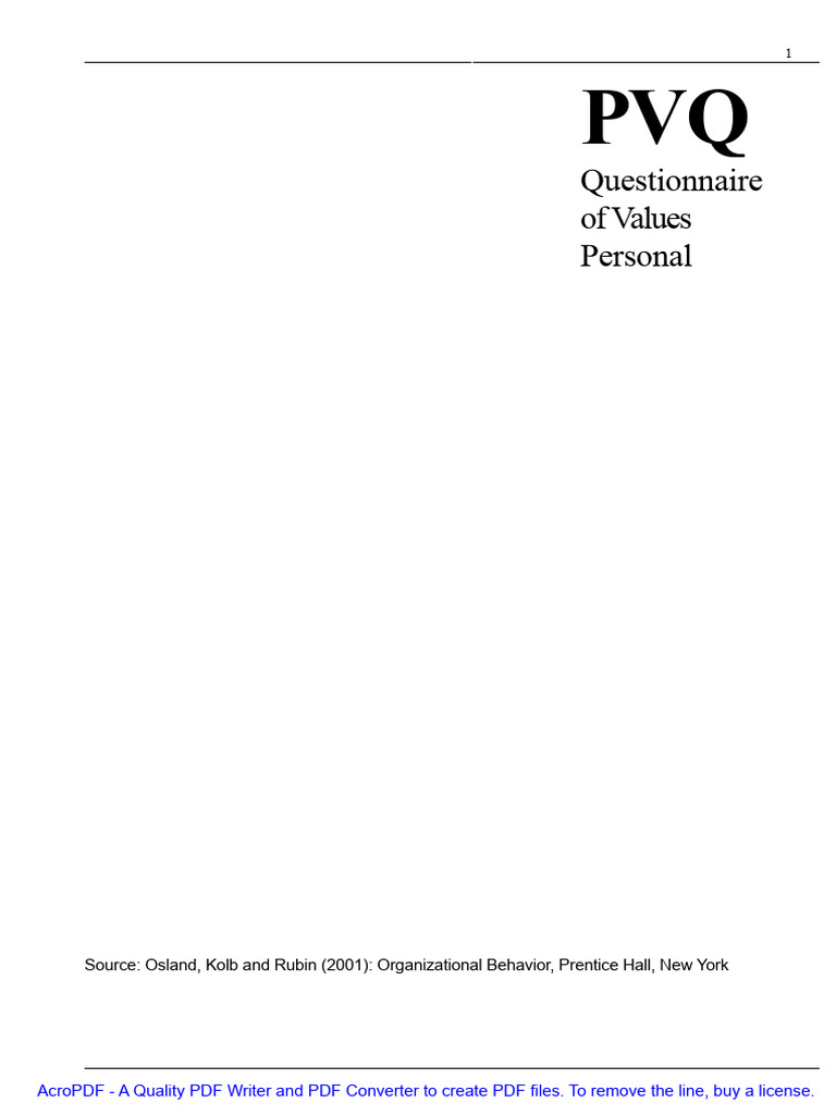 PVQ Personal Values Survey | PDF | Average | Social Psychology