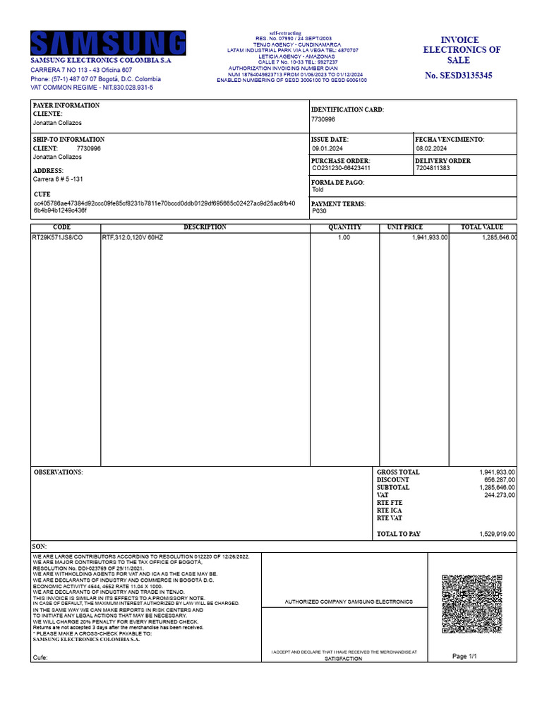 Samsung Electronics Invoice Details | PDF | Invoice | Value Added Tax