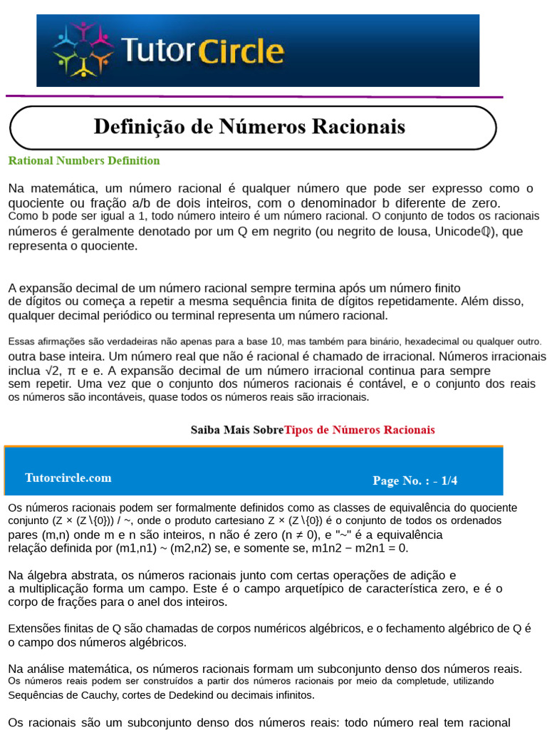 Definição de Números Racionais | PDF | Número racional | Número real
