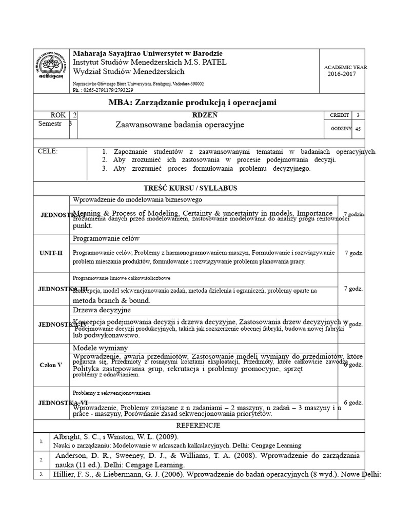 Zaawansowane Badania Operacyjne | PDF