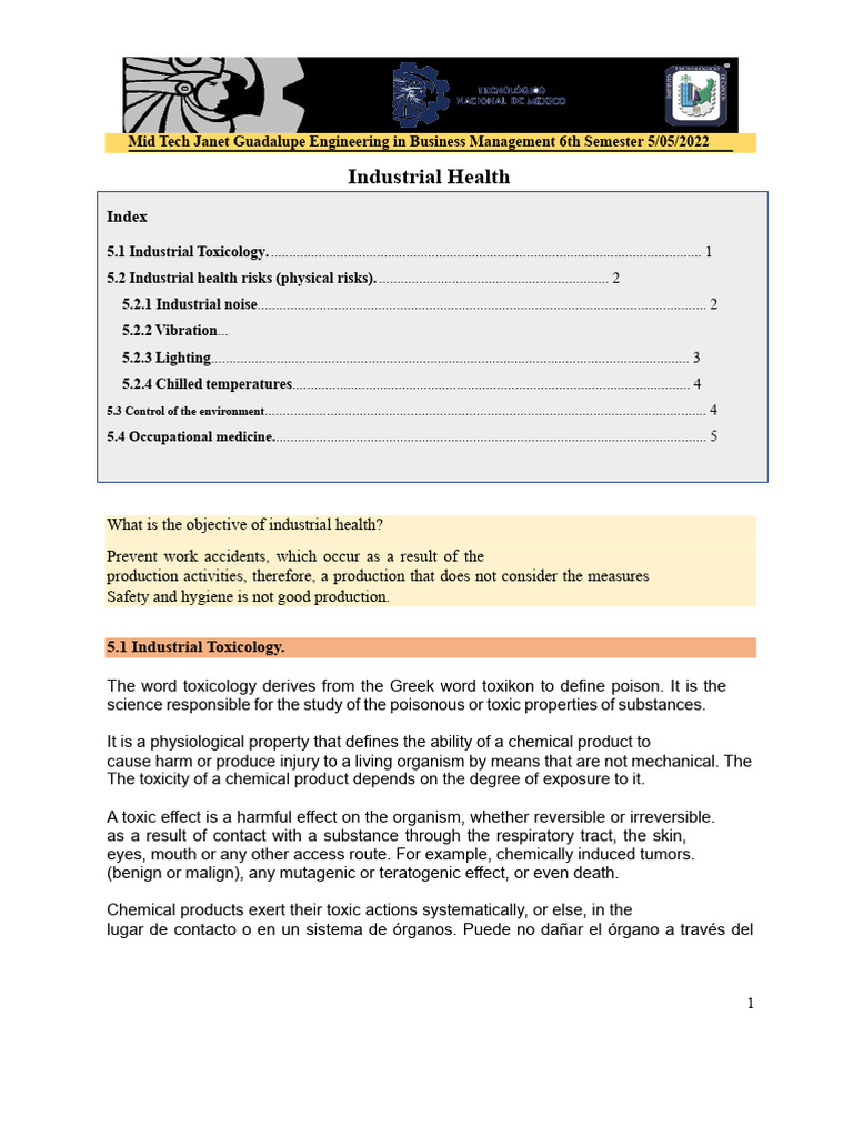 Unit 5 - Industrial Health | PDF | Occupational Safety And Health | Noise