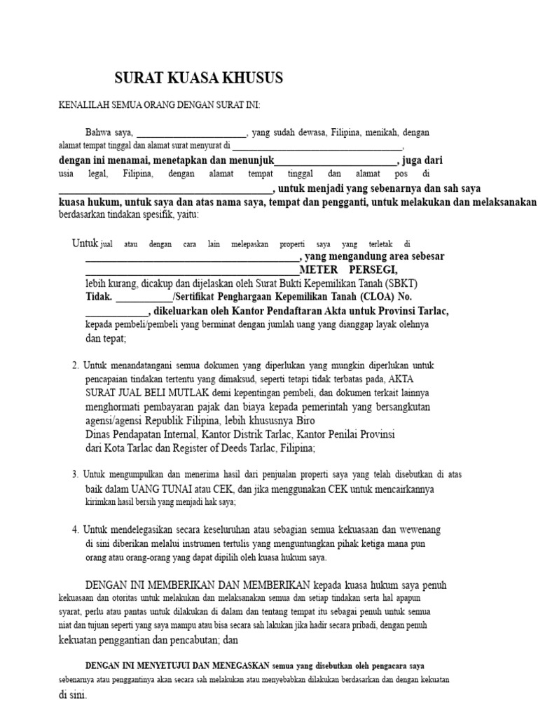 Surat Kuasa Khusus | PDF