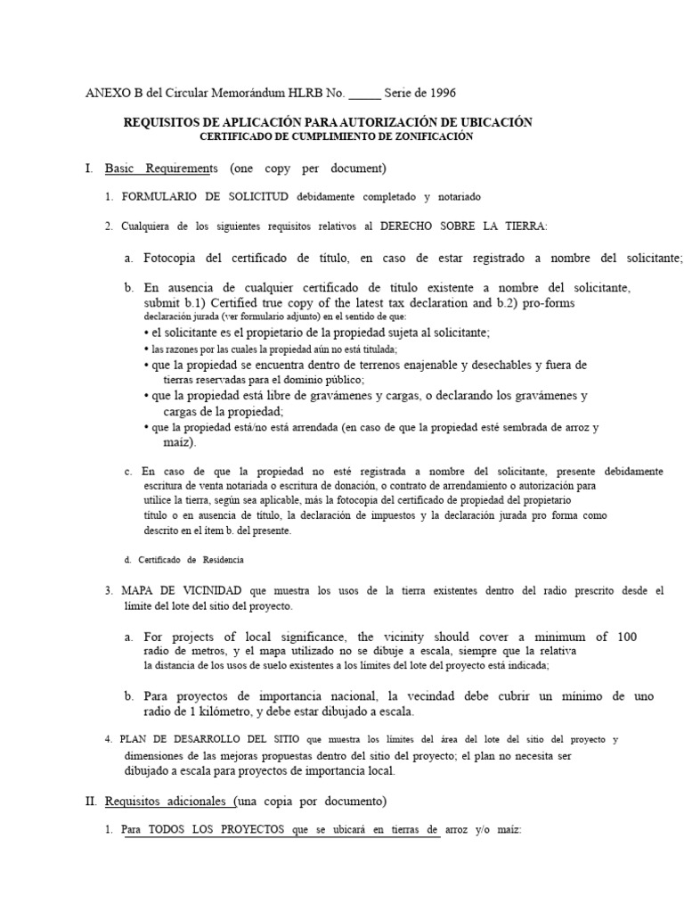 HLURB - Requisitos PDF | PDF | Propiedad | Zonificación